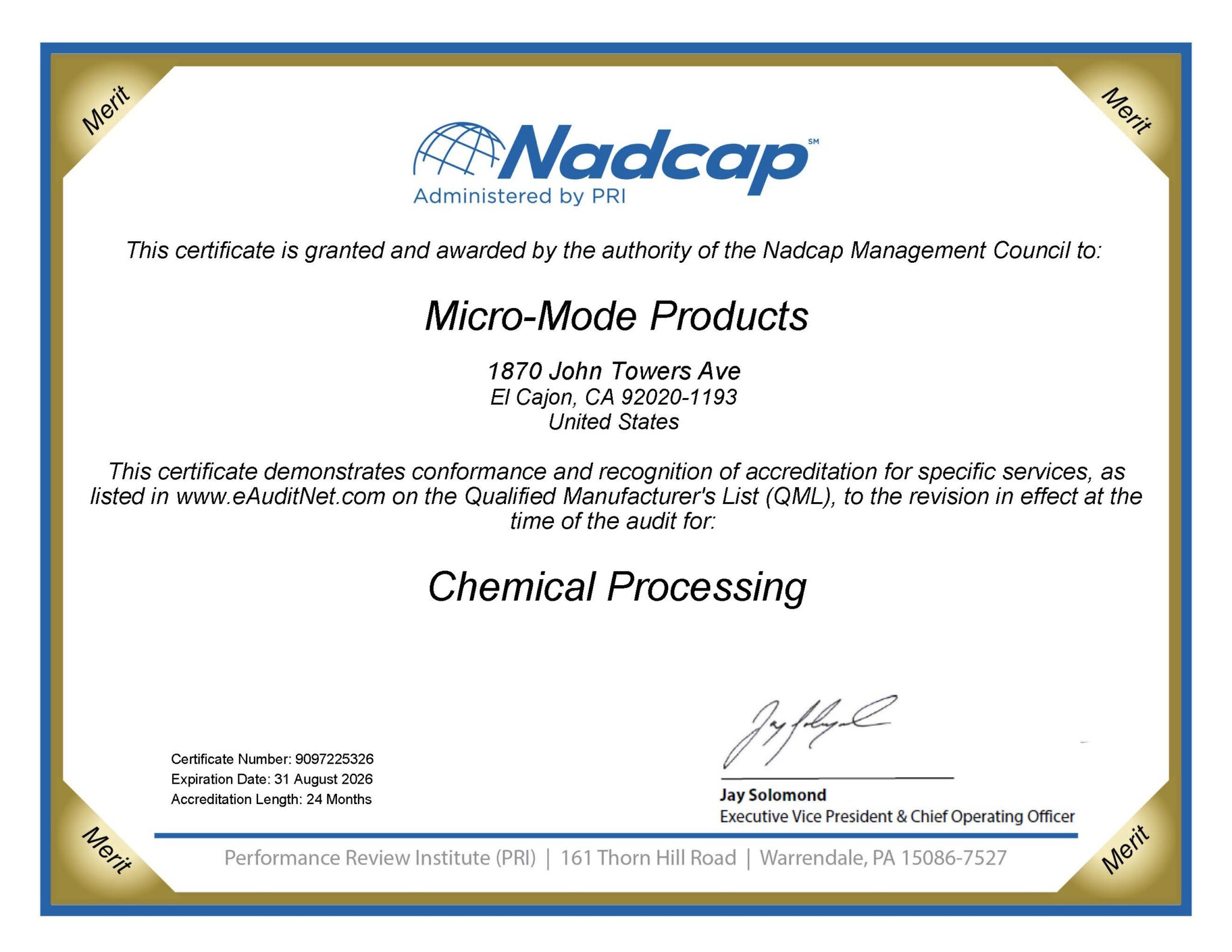 NADCAP | Micro-Mode Products, Inc. | Micro-Mode